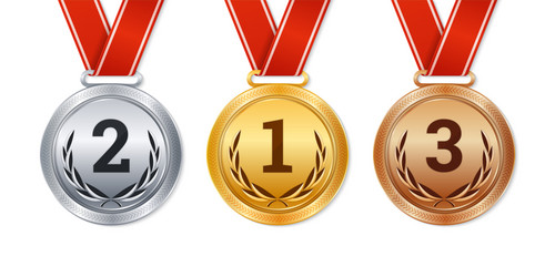 Math symbol ruler pencil gold silver bronze medal Vector Image