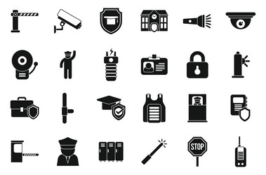 School security guard icons set outline Royalty Free Vector