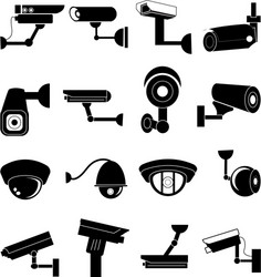 Cctv security camera outline drawing on blueprint Vector Image