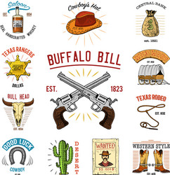 Cowboy set badges wild west rodeo or indians Vector Image