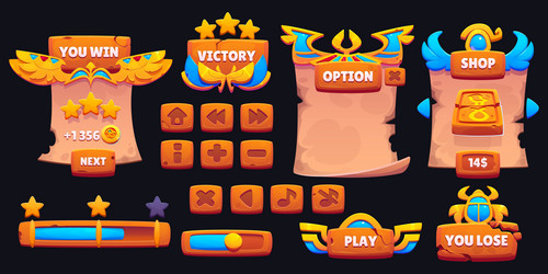 Medieval buttons ui game menu isolated elements Vector Image