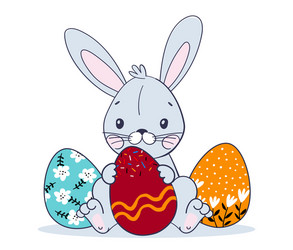 Boy are playing with three rabbits Royalty Free Vector Image