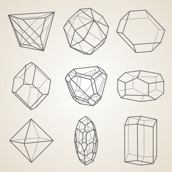 Geometric 3d crystal line shapes set Royalty Free Vector