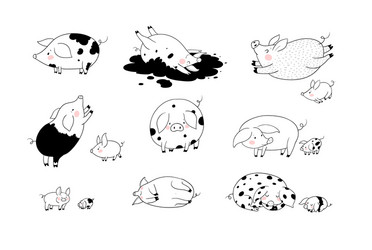 Cute cartoon pigs farm animal characters set Vector Image