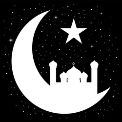 Golden moon with mosque buildings and lamps Vector Image