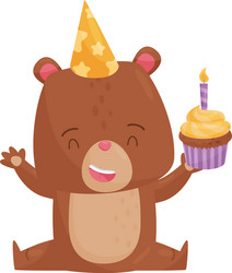 Brown bear sitting and holding barrel honey Vector Image