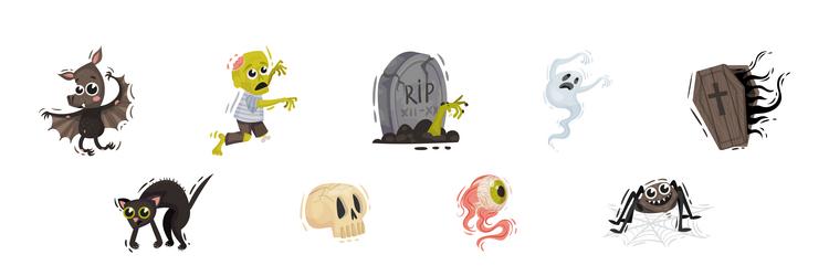 Halloween with creepy ghost zombie bat cat Vector Image