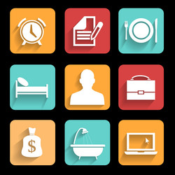 Daily routine icons set flat life school Vector Image