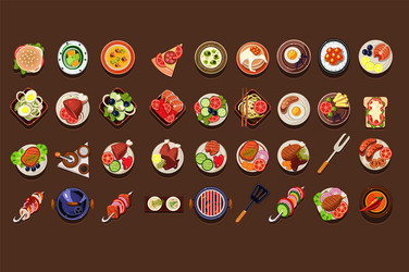 Flat set of various dishes detailed food Vector Image