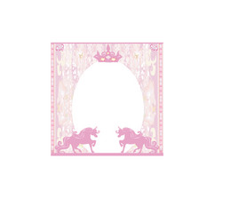 Decorative girlish pink frame with unicorns Vector Image