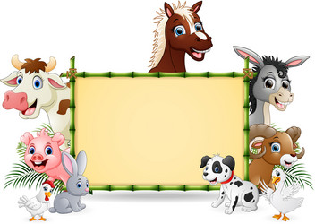Farm animals with a blank sign wood Royalty Free Vector