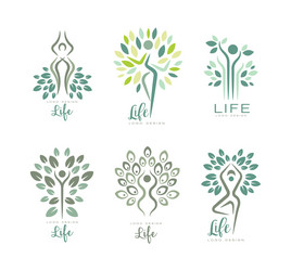 Life logo design with human silhouette as tree Vector Image