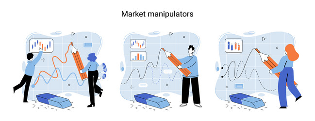 Stock market manipulation characters analyzing Vector Image