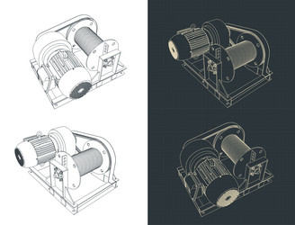 Hydraulic winch isometric drawings Royalty Free Vector Image