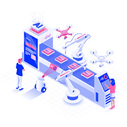 Isometric product factory 3d conveyor line Vector Image