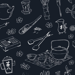 Black and white tea time pattern Royalty Free Vector Image