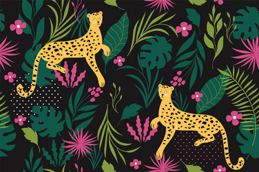Seamless pattern with leopards and roses Vector Image