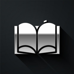 Silver open book icon isolated on black background