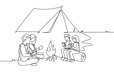 Continuous one line drawing tourist family Vector Image