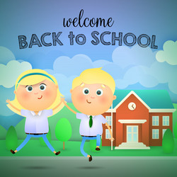 Welcome back to school lettering boy and girl Vector Image