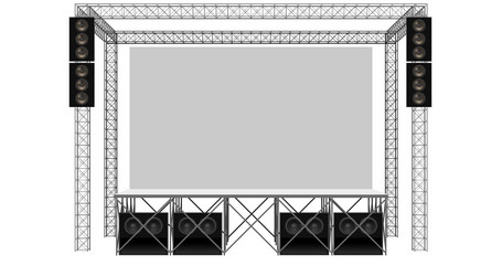 White stage and speaker with backdrop on the truss