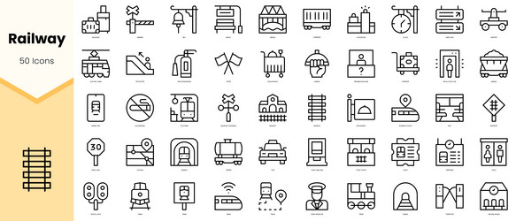 Simple outline set of railway icons linear style Vector Image