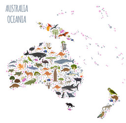 Australia and oceania flora and fauna map flat Vector Image
