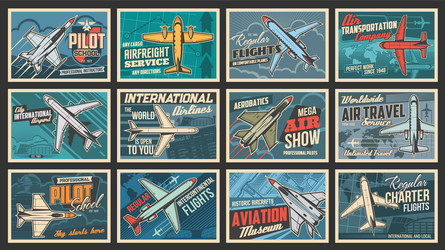 Plane fly aircraft flight aviation retro posters Vector Image