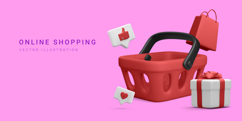3d realistic banner with shopping basket and gift Vector Image