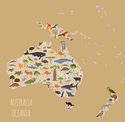 Australia and oceania flora fauna map flat Vector Image