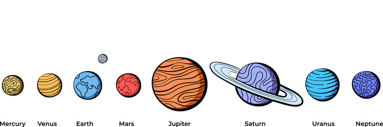 Planets lined up in row solar system drawn Vector Image