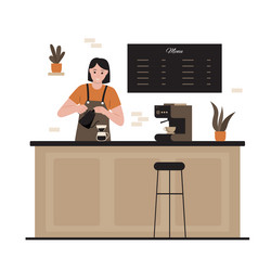 Street coffee shop with women barista making Vector Image