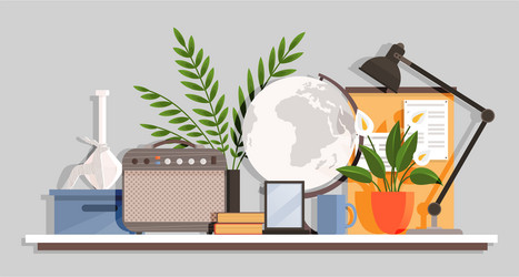 Wooden shelves with decor items cartoon design Vector Image