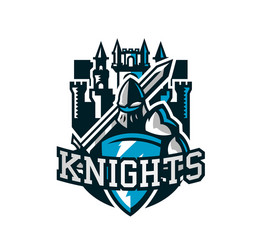 Colorful logo knight s emblem in iron armor Vector Image
