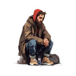 Homeless man walking weary expression looking Vector Image