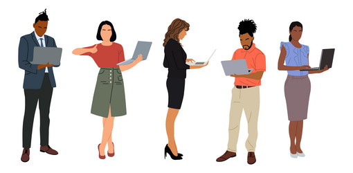 Diverse business people working at laptop Vector Image