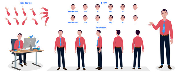 A man modelsheet turn around sheet hand gest Vector Image