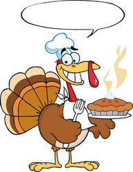 Cartoon turkey holding cake pie Royalty Free Vector Image