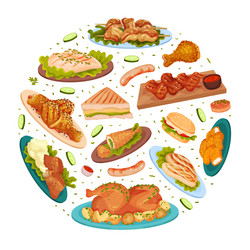 Indian food round composition design with dinner Vector Image