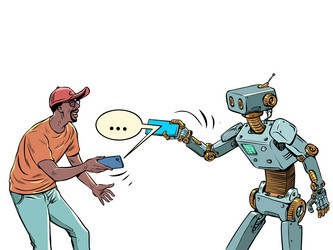 Ai robot handshake with man futuristic artificial Vector Image