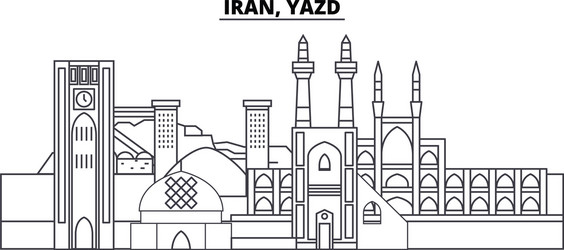 Iran yazd line travel skyline set yazd Royalty Free Vector