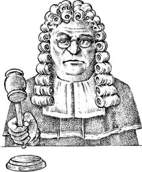 Mantle judge adjudicates in courtroom Royalty Free Vector