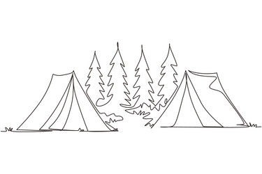 Continuous one line drawing two tents camping Vector Image