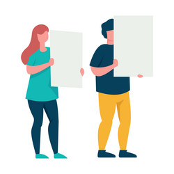 People stand with empty signs in their hands and Vector Image