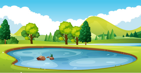 Beautiful nature with water pond Royalty Free Vector Image
