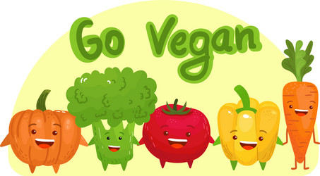 Go vegan cute vegetables set Royalty Free Vector Image