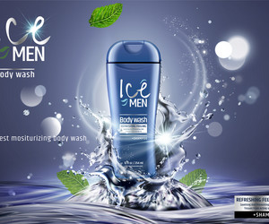 Rose body wash ads with a model Royalty Free Vector Image