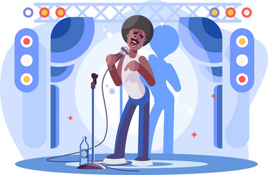 Man comedian with microphone performs stand up Vector Image