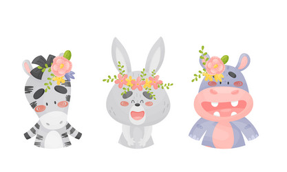 Cartoon animals with flower decoration Royalty Free Vector