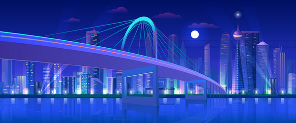 City bridge at night cartoon Royalty Free Vector Image
